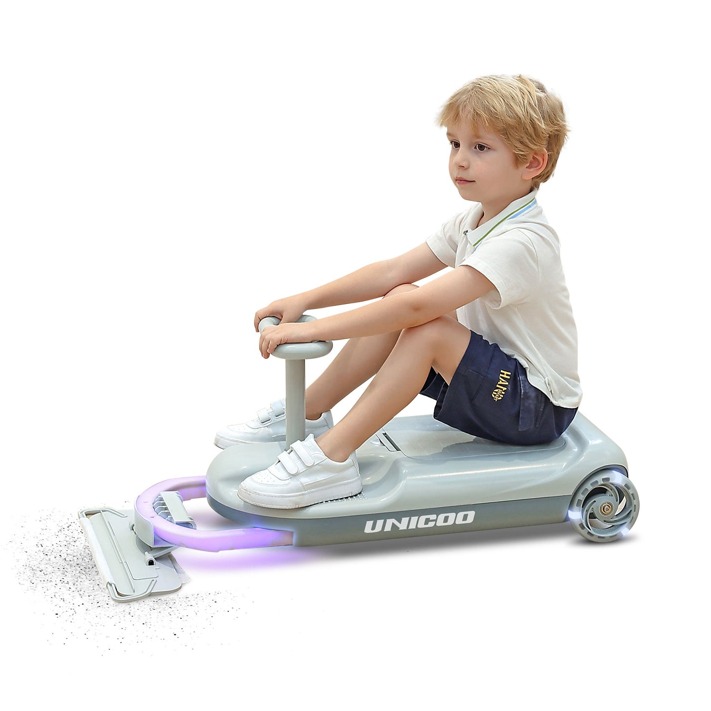 UNICOO® Mop-N-Zoom Go Kart for Kids, 12V Electric Go Cart w/Floor Clea