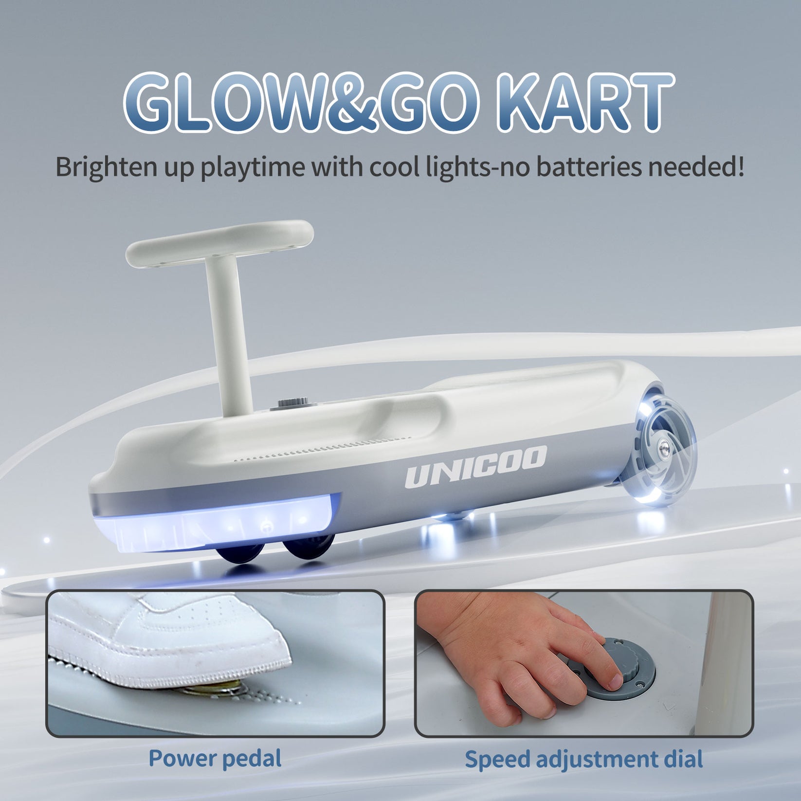 UNICOO® Mop-N-Zoom Go Kart for Kids, 12V Electric Go Cart w/Floor Clea