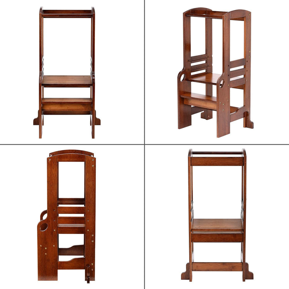 UNICOO- Bamboo Height Adjustable Kids Learning Stool, Kids Kitchen Step ...