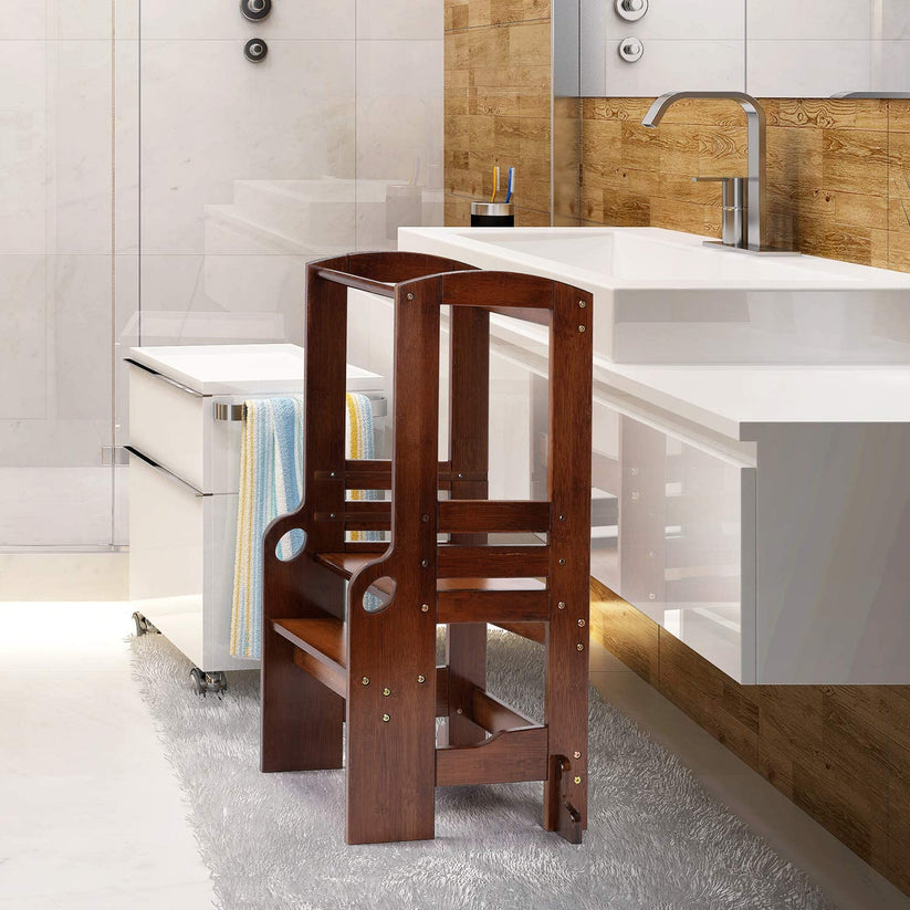 UNICOO- Bamboo Height Adjustable Kids Learning Stool, Kids Kitchen Step ...